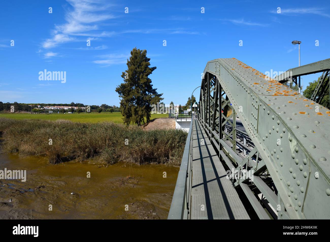 Iron drawbridge over the Sado river, Alcacer do Sal, Lisbon coast ...