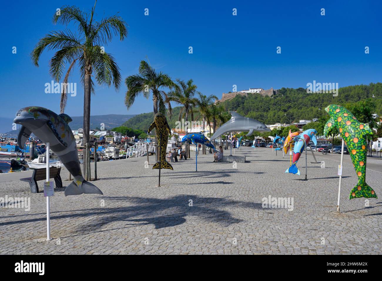 Harbor pedestrian promenade, Setubal, Lisbon Coast, Portugal Stock ...