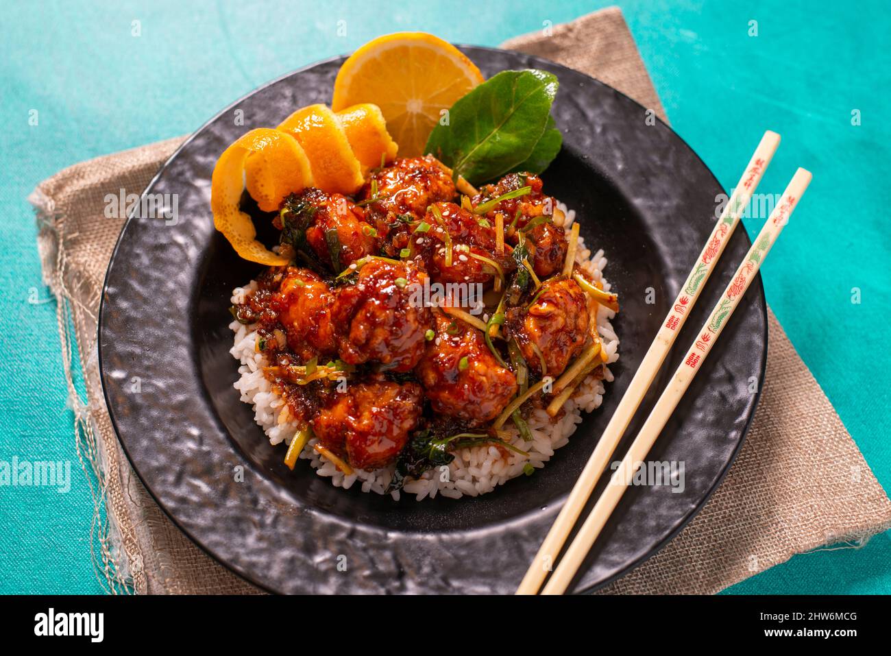 Asian Rice & chicken Stock Photo - Alamy