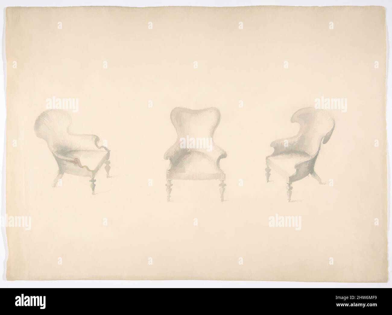 Art inspired by Design for Three Low Uphostered Arm Chairs, early 19th ...