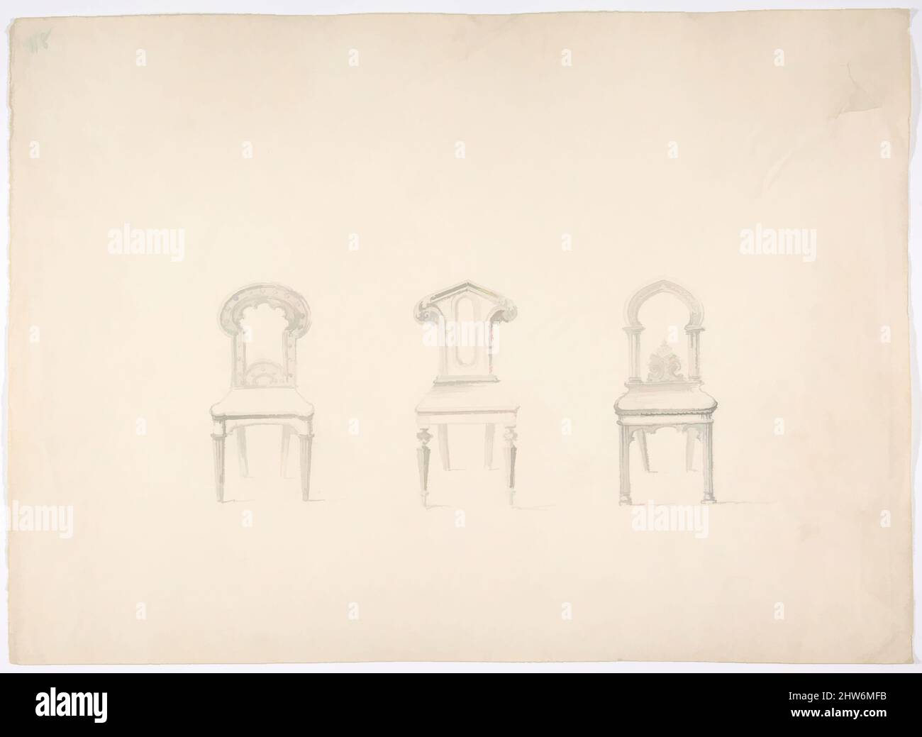 Art inspired by Design for Three Chairs, early 19th century, Graphite ...