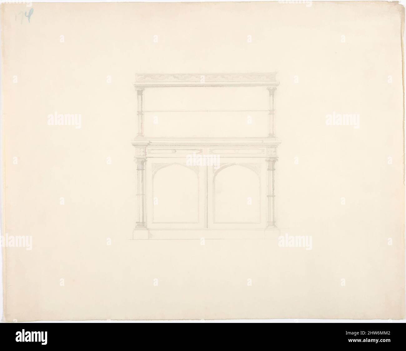 Art inspired by Design for a Gothic Style Mirrored Cabinet, early 19th ...