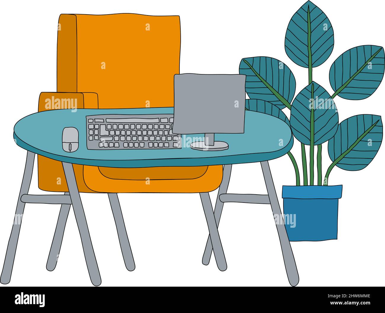 Office Business Scene Desk Computer Workstation Stock Vector Image ...