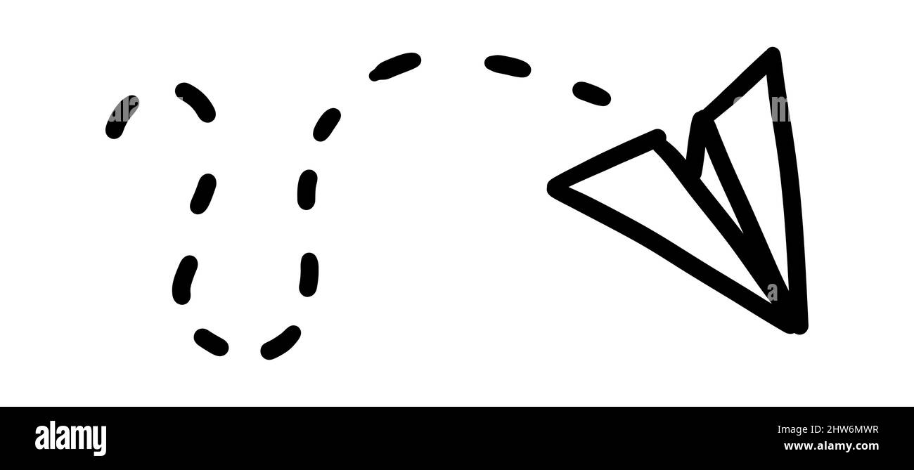 Paper aeroplane doodle. Simple paper planes. Ship trace. Hand drawn ...