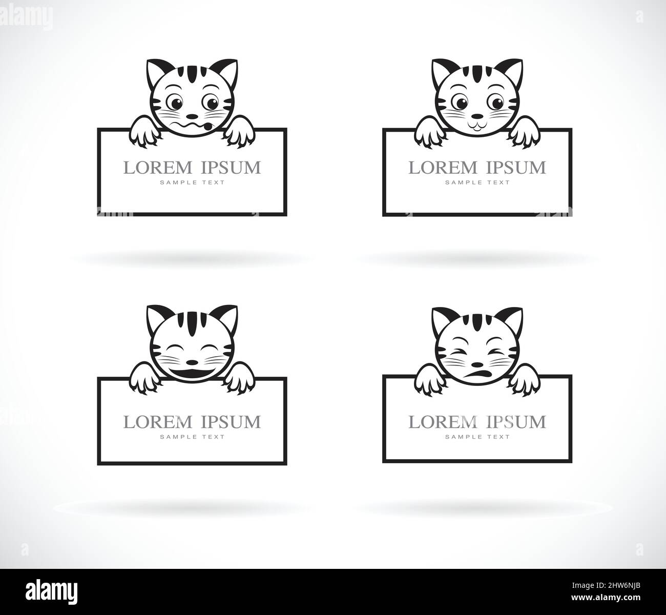 Collection of black cartoon cats head with frame space for your text. Pet. Animals. Easy ...