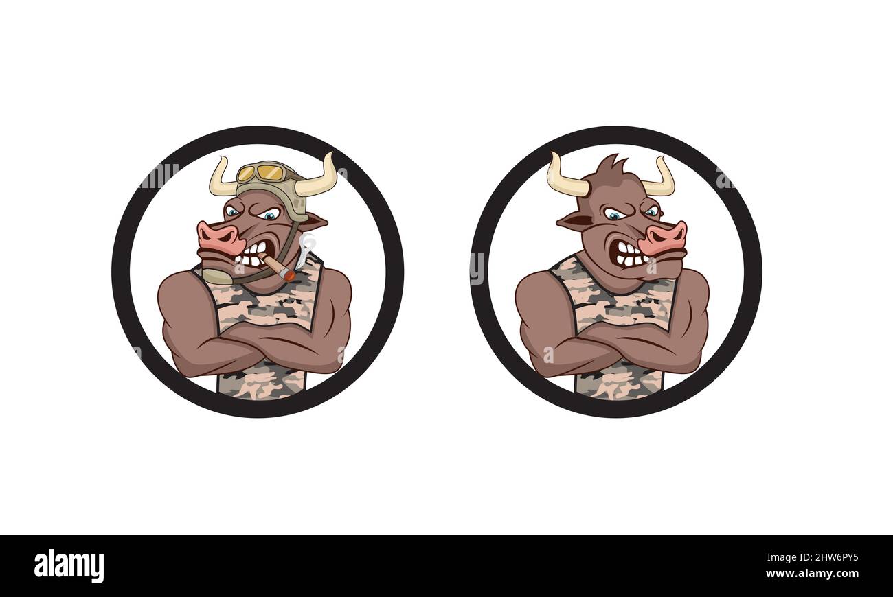 Bull army cartoon character design illustration vector eps format ...