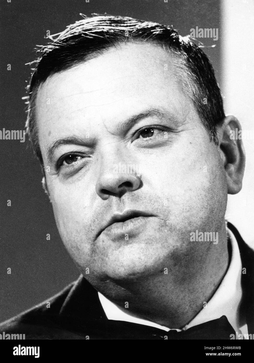ORSON WELLES candid portrait during his appearance on BBC TV MONITOR ...