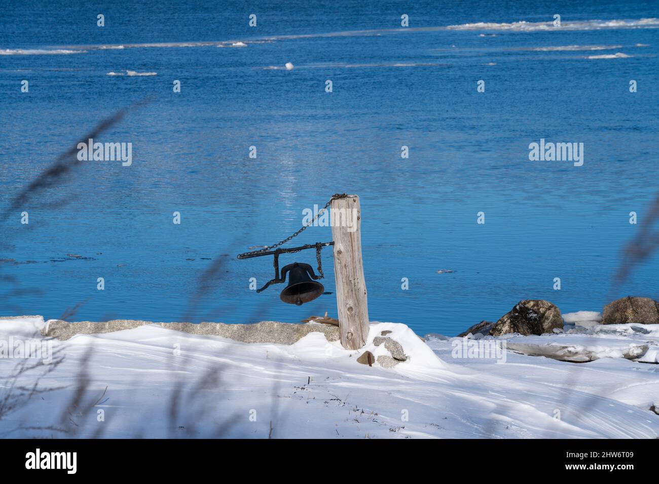 Verona Island Ship's bell frozen by Penobscot Bay Stock Photo - Alamy