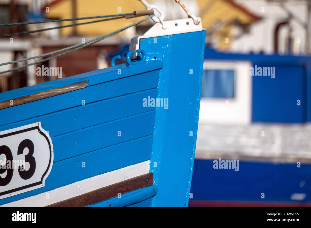 Freest, Germany. 02nd Mar, 2022. The fishermen's cutters lie in the sun ...