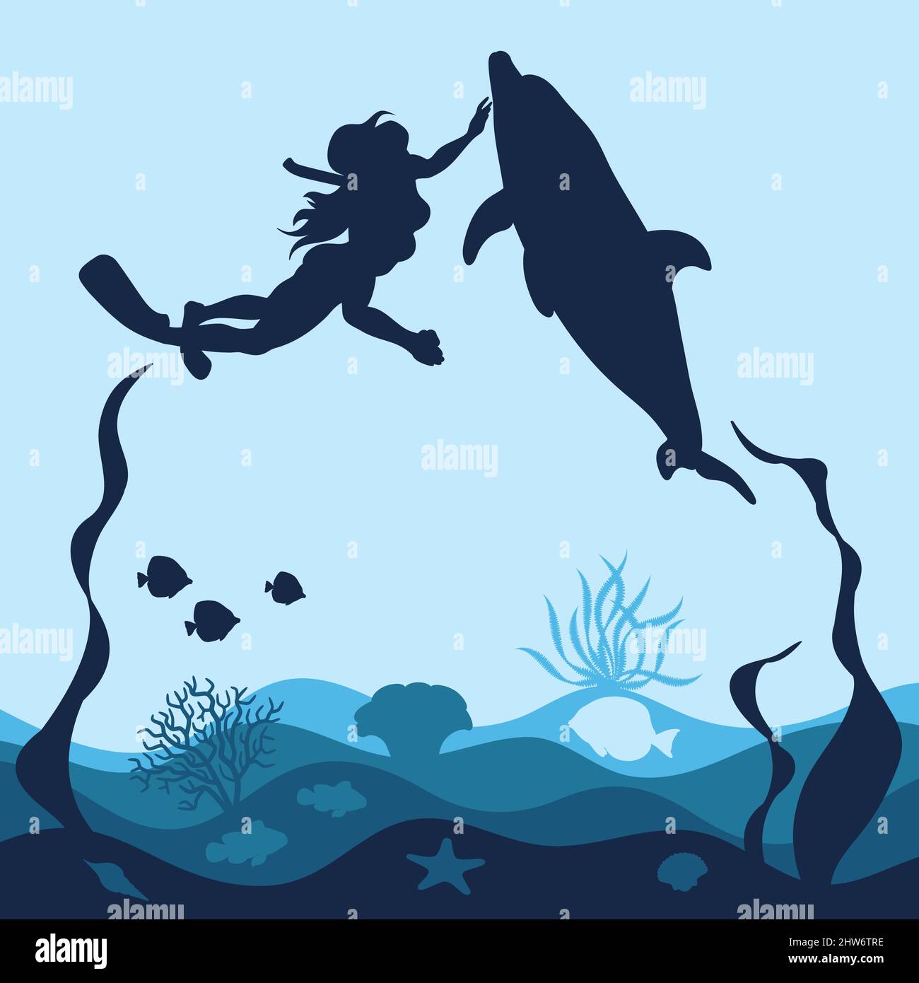 Vector illustration cartoon snorkeling hi-res stock photography and ...