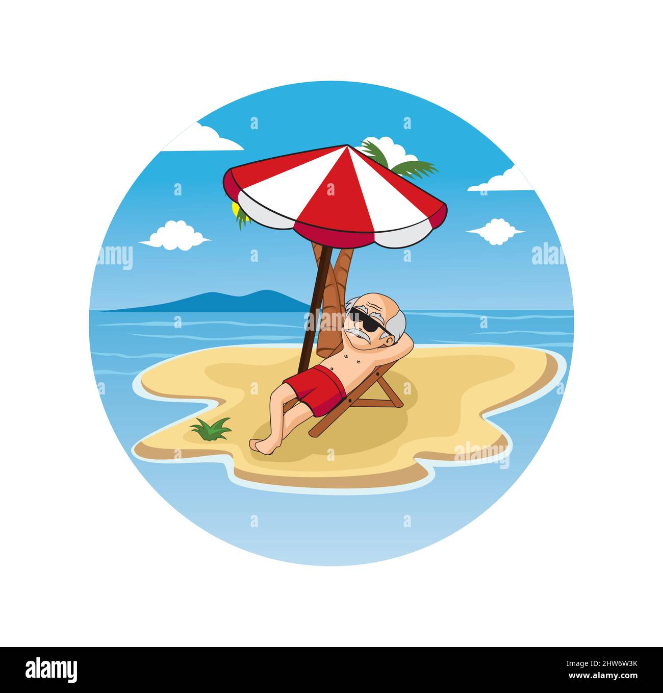 Cartoon of oldman relaxing on the beach design illustration vector eps ...