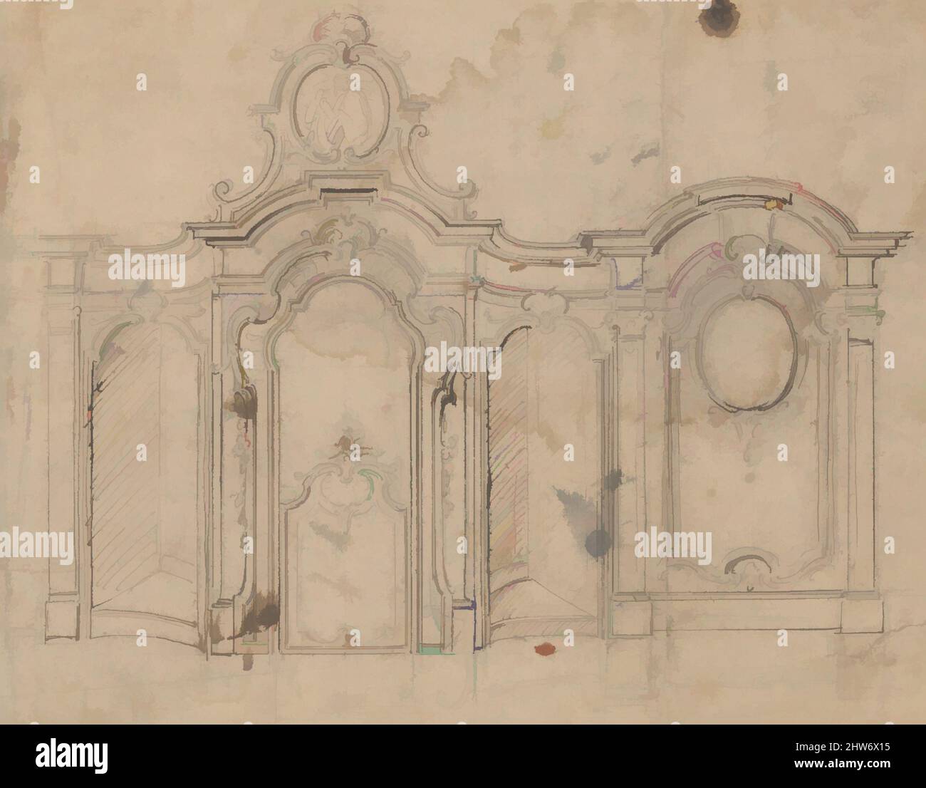 Art inspired by Design for a confessional, ca. 1750, Pen and gray ink ...