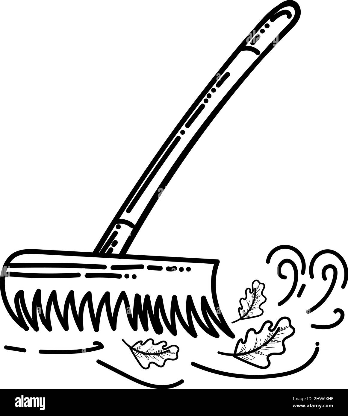 A garden rake, a hand-drawn doodle-style element. A tool for working in ...