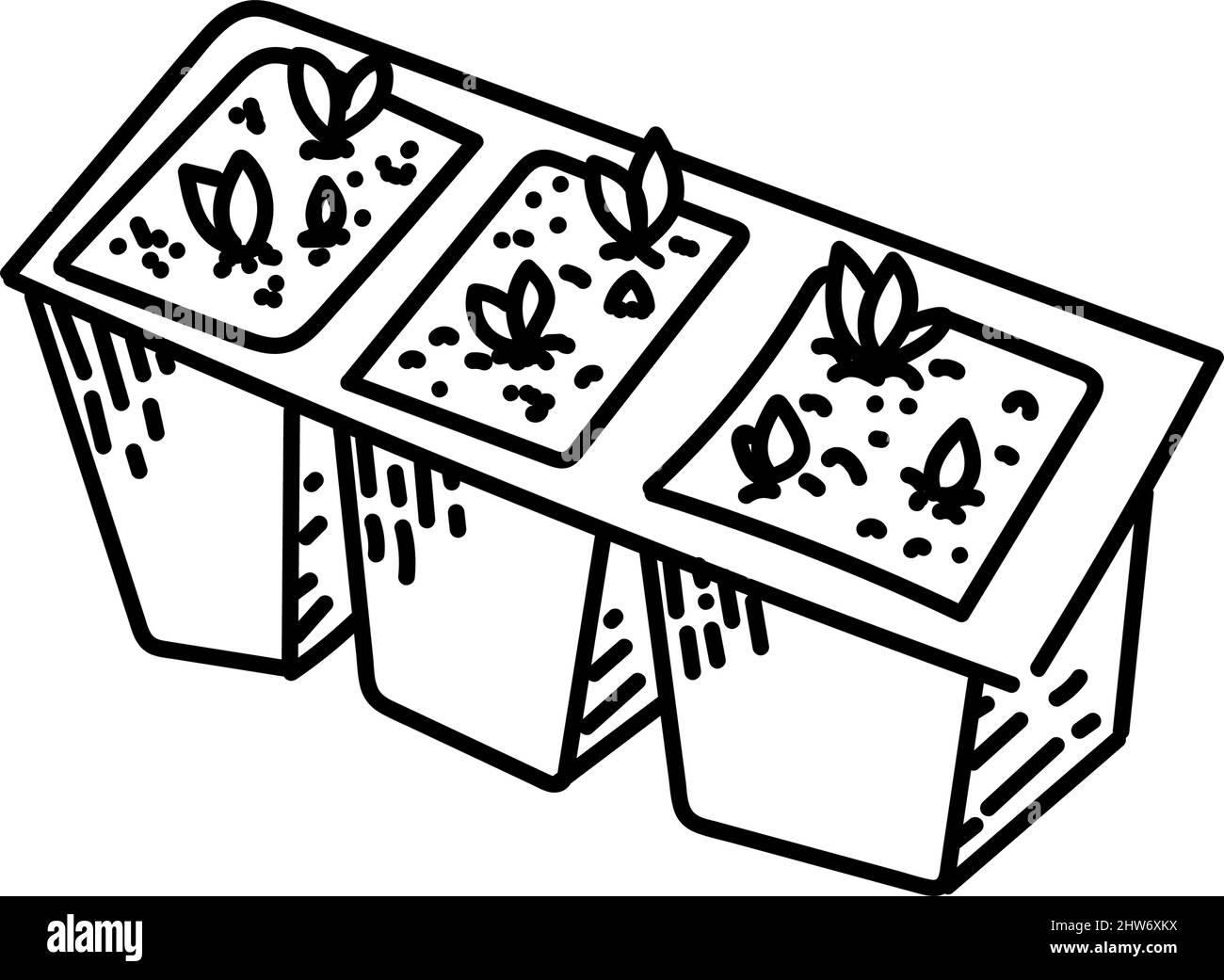 A container of seedlings, a hand-drawn doodle-style element. Little ...