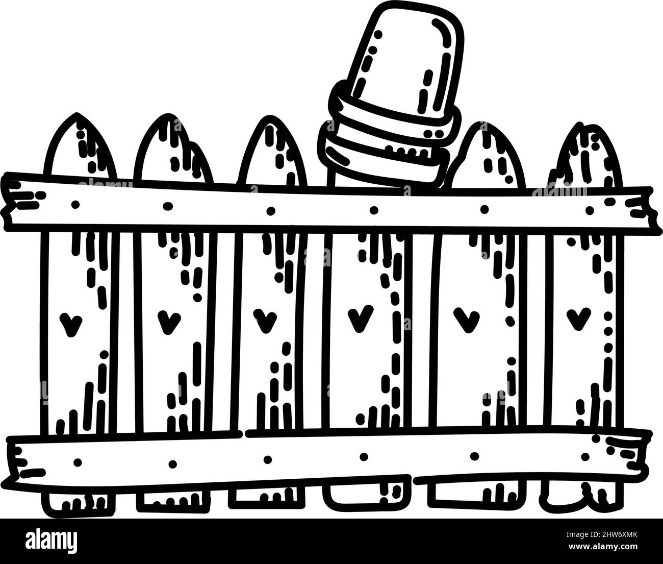 Fence, hand-drawn doodle-style element. Pots on the cogs of the fence ...