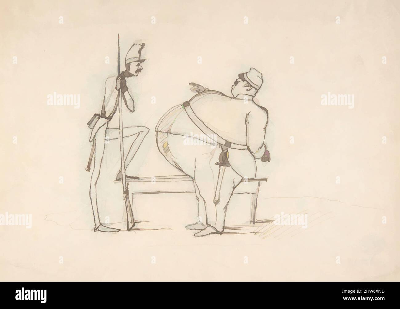 Art inspired by Caricature of Two Soldiers, 1800–1900, Pen and ink over ...
