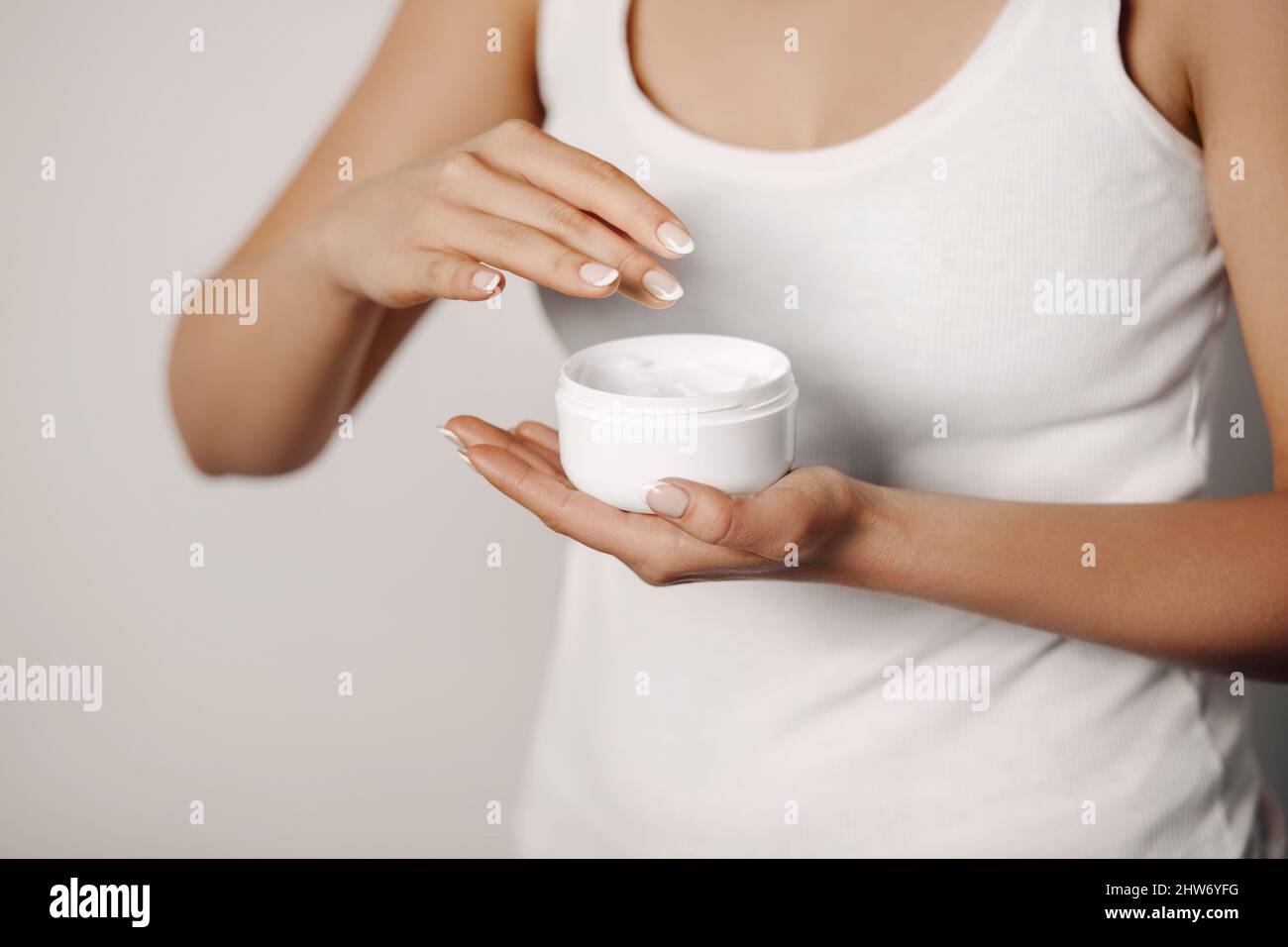 Skin Care Concept. Beautiful Woman With Hand Cream, Lotion On Her Hands ...