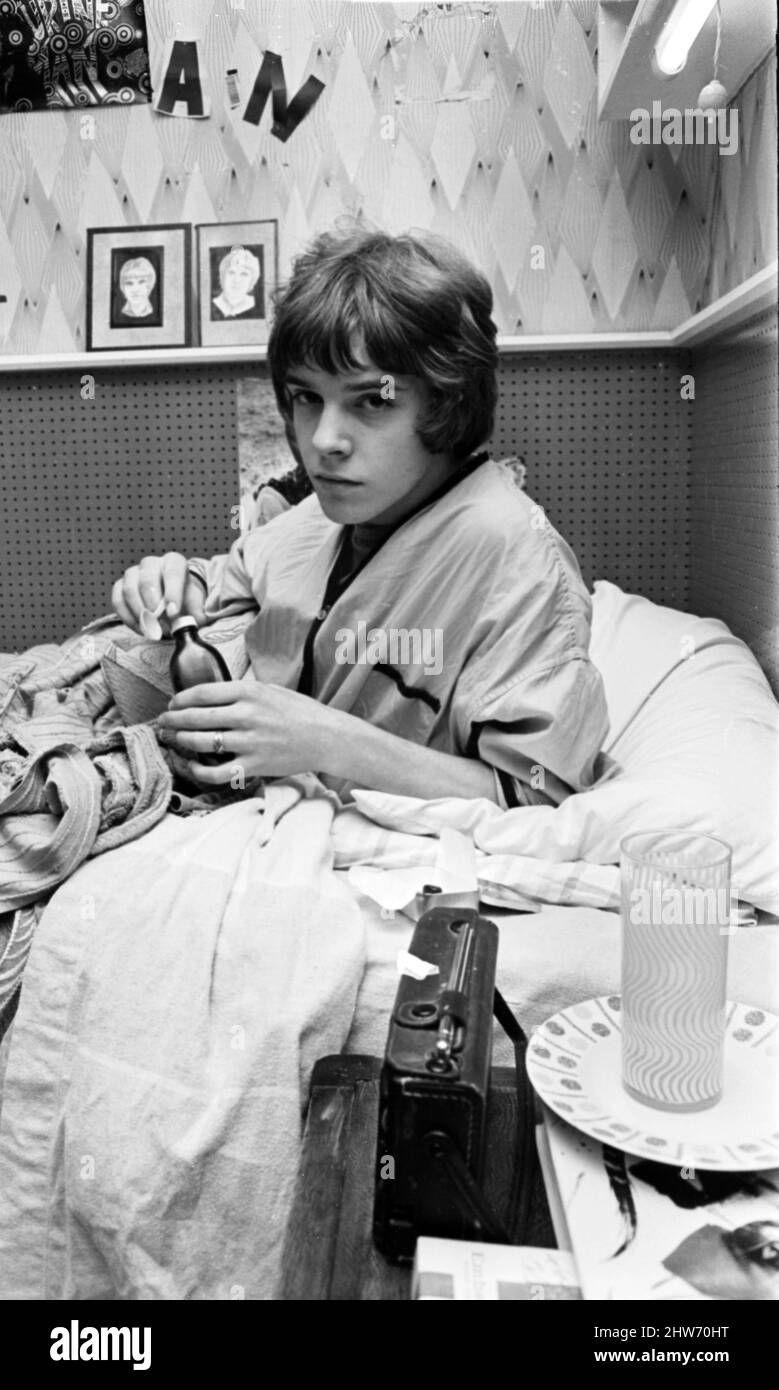 Rock singer Peter Frampton at home in bed with flu. 14th January 1968 ...
