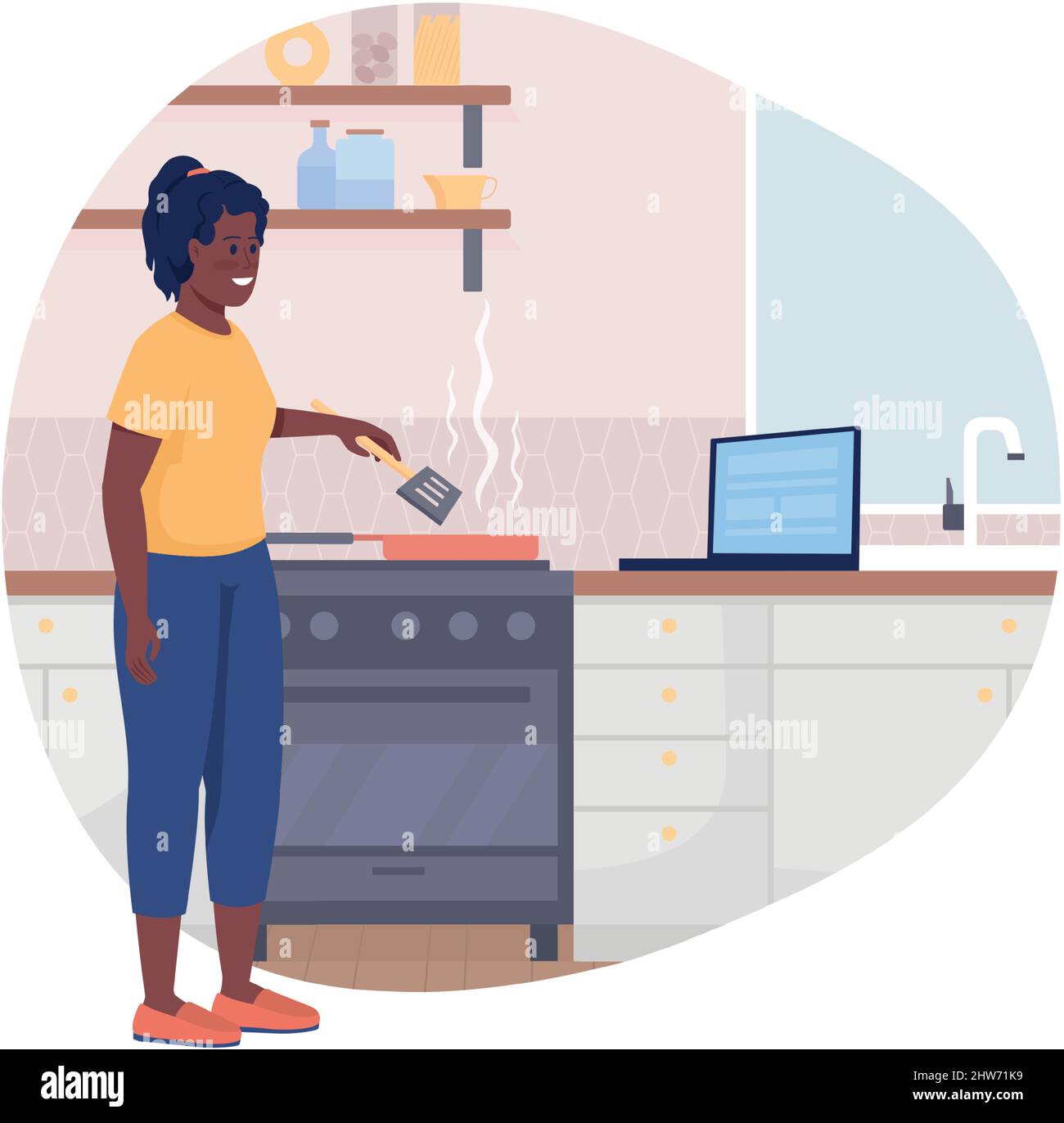 Woman preparing food 2D vector isolated illustration Stock Vector Image ...