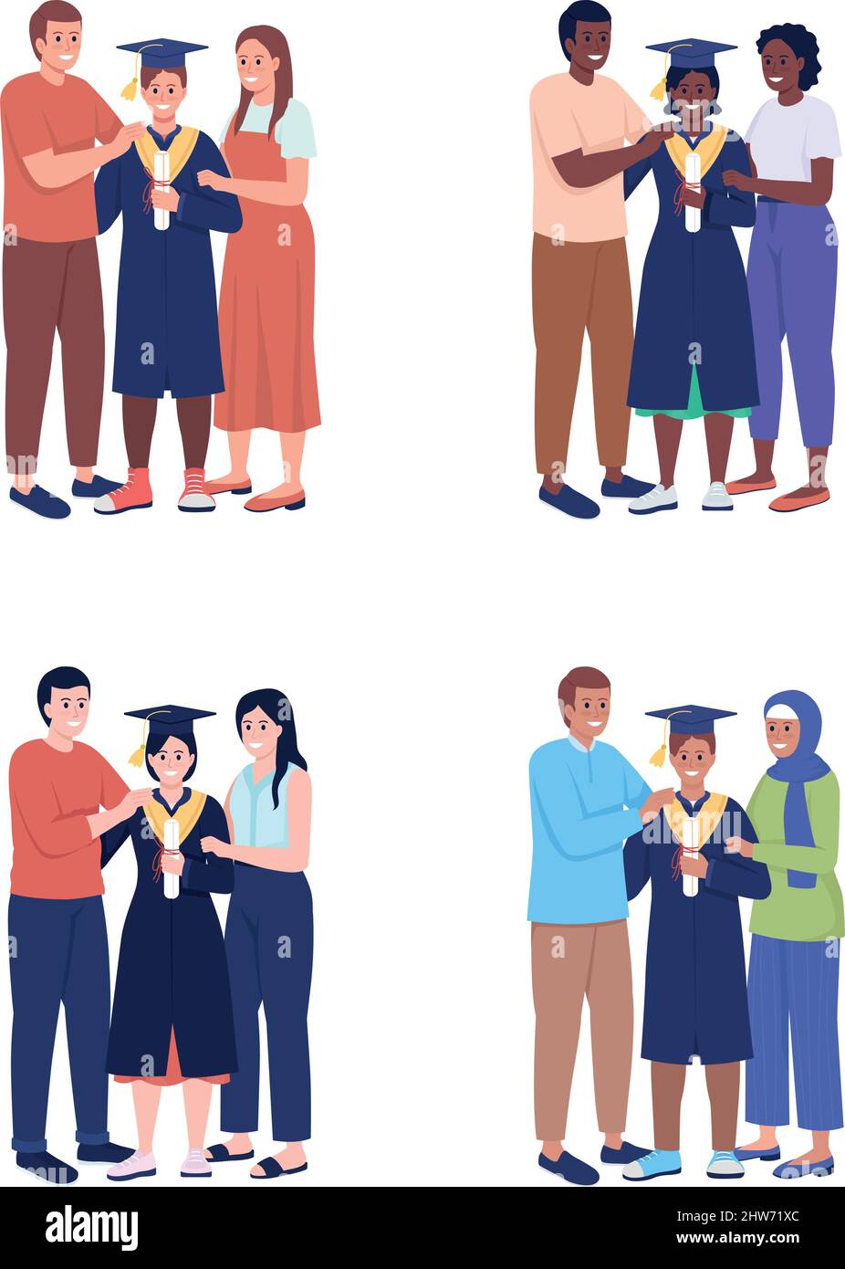 Happy graduation celebration semi flat color vector characters set ...