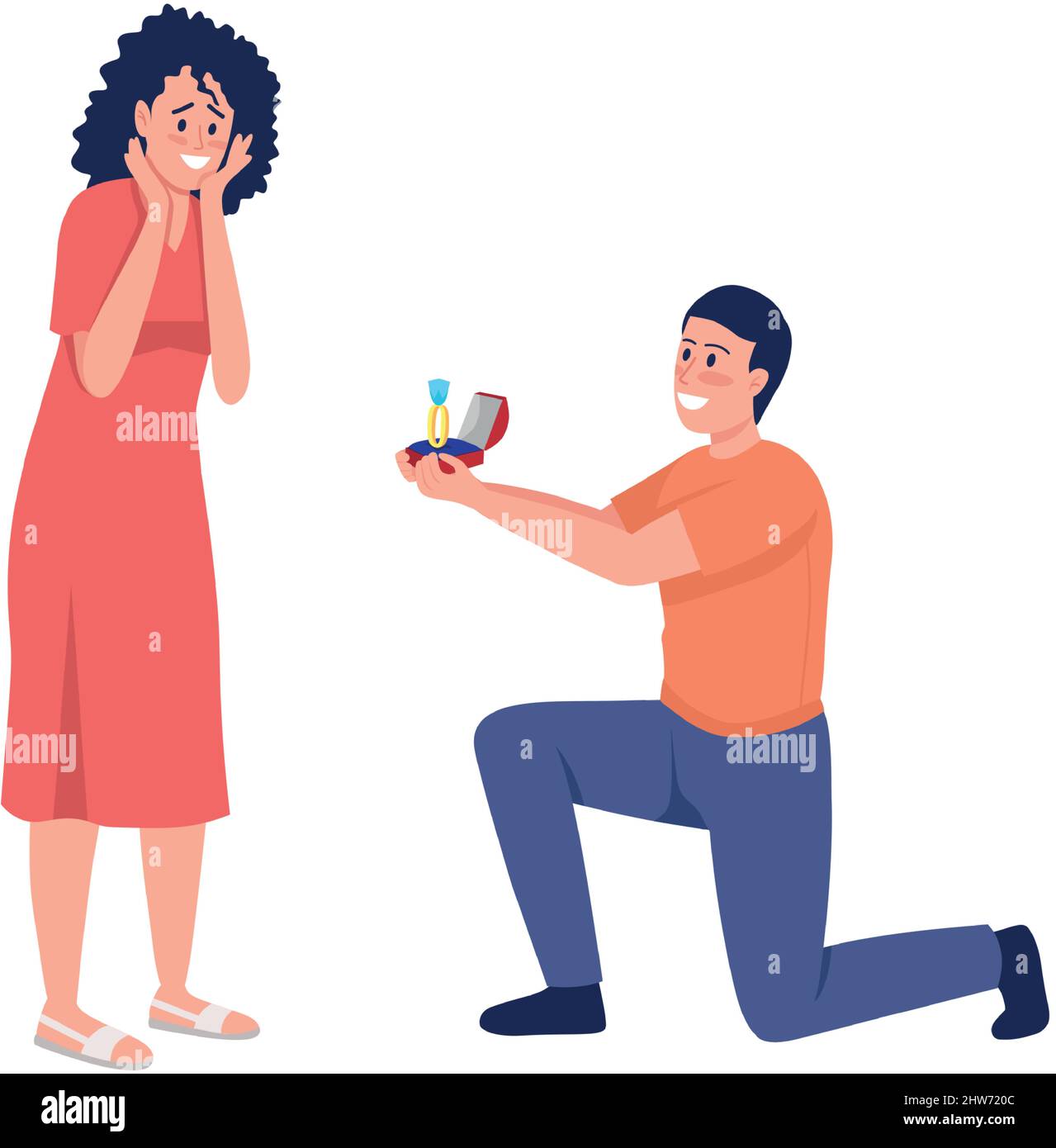 Man proposing to his beloved woman semi flat color vector characters ...