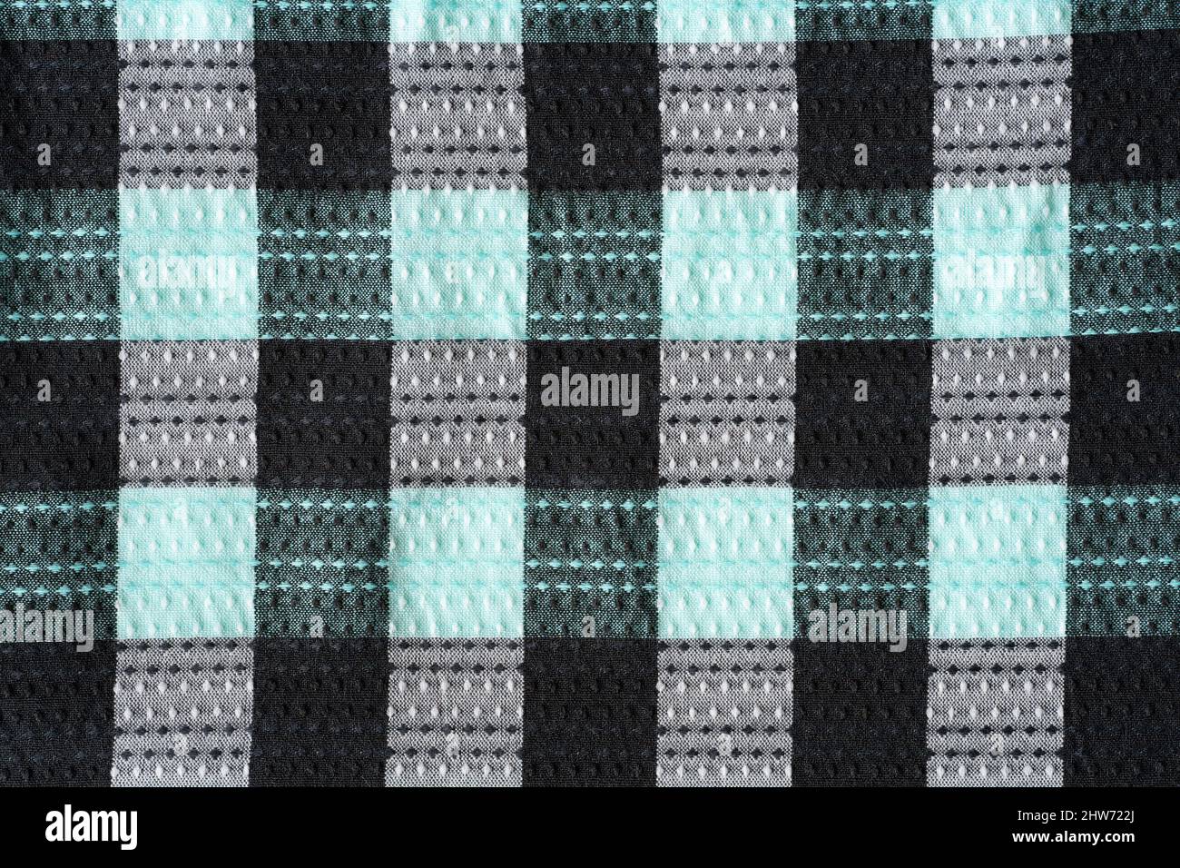 Black grey and mint checker pattern textile background Stock Photo - Alamy