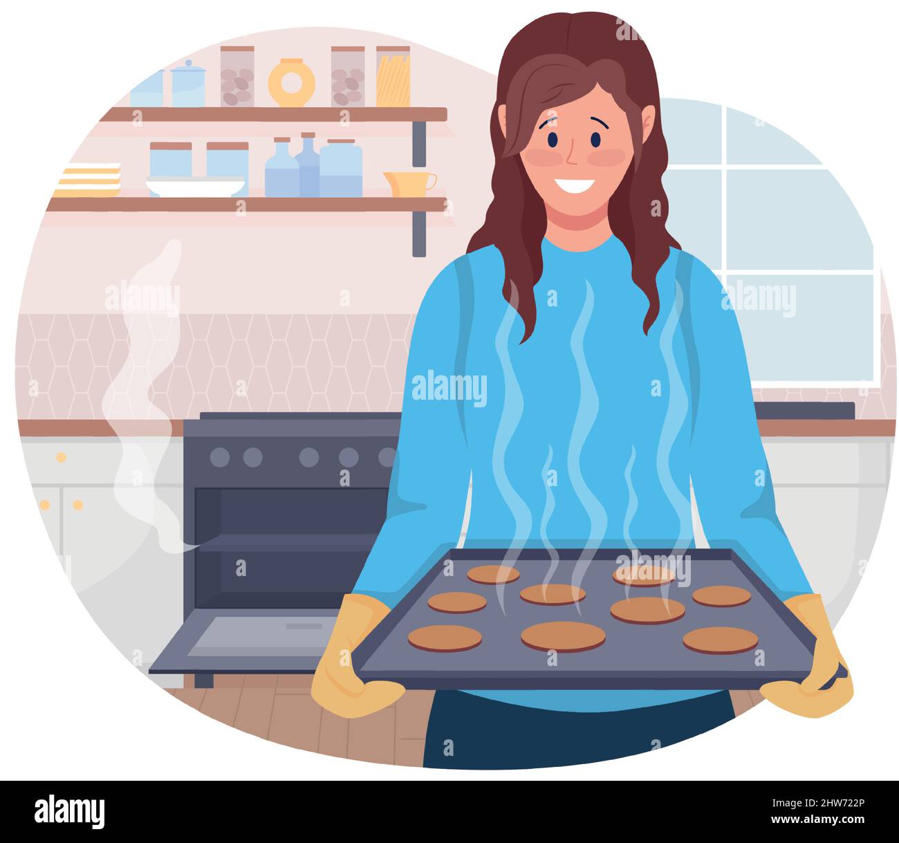 Lady baking cookies 2D vector isolated illustration Stock Vector Image ...