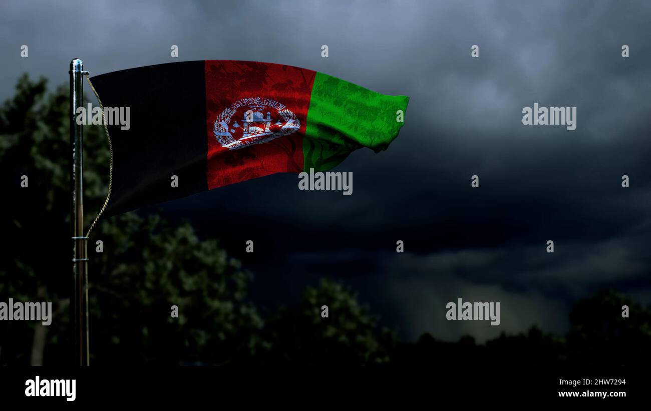 Afghanistan flag for state holiday on dark storm clouds - abstract 3D ...