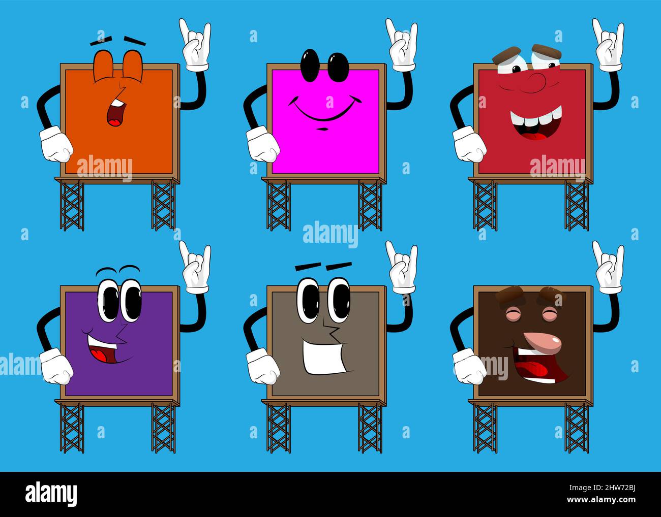 Billboard with hands in rocker pose. Cute cartoon advertisement sign ...