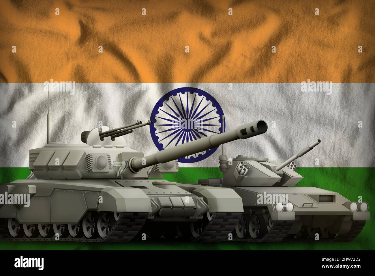 tanks on the India flag background. India tank forces concept. 3d ...