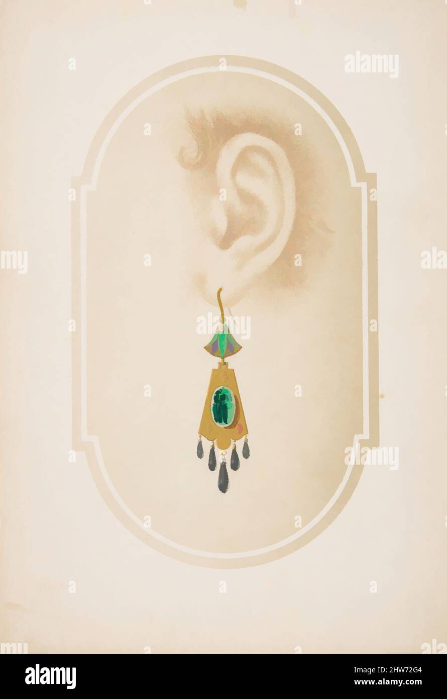 Art inspired by Design for an earring with a green scarab, 19th century ...