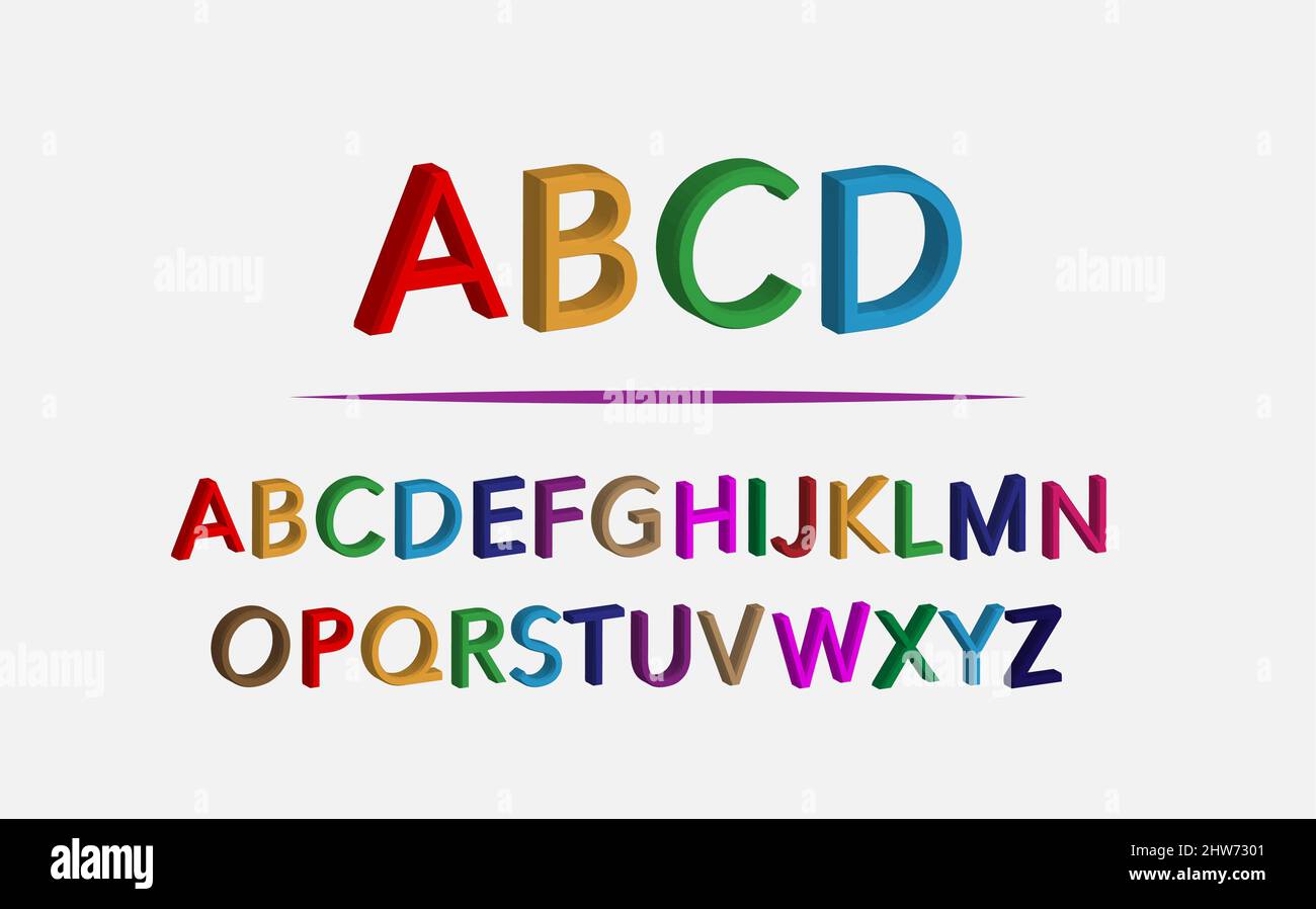 3D alphabet colorful font style. Fun Colored letters design isolated on ...