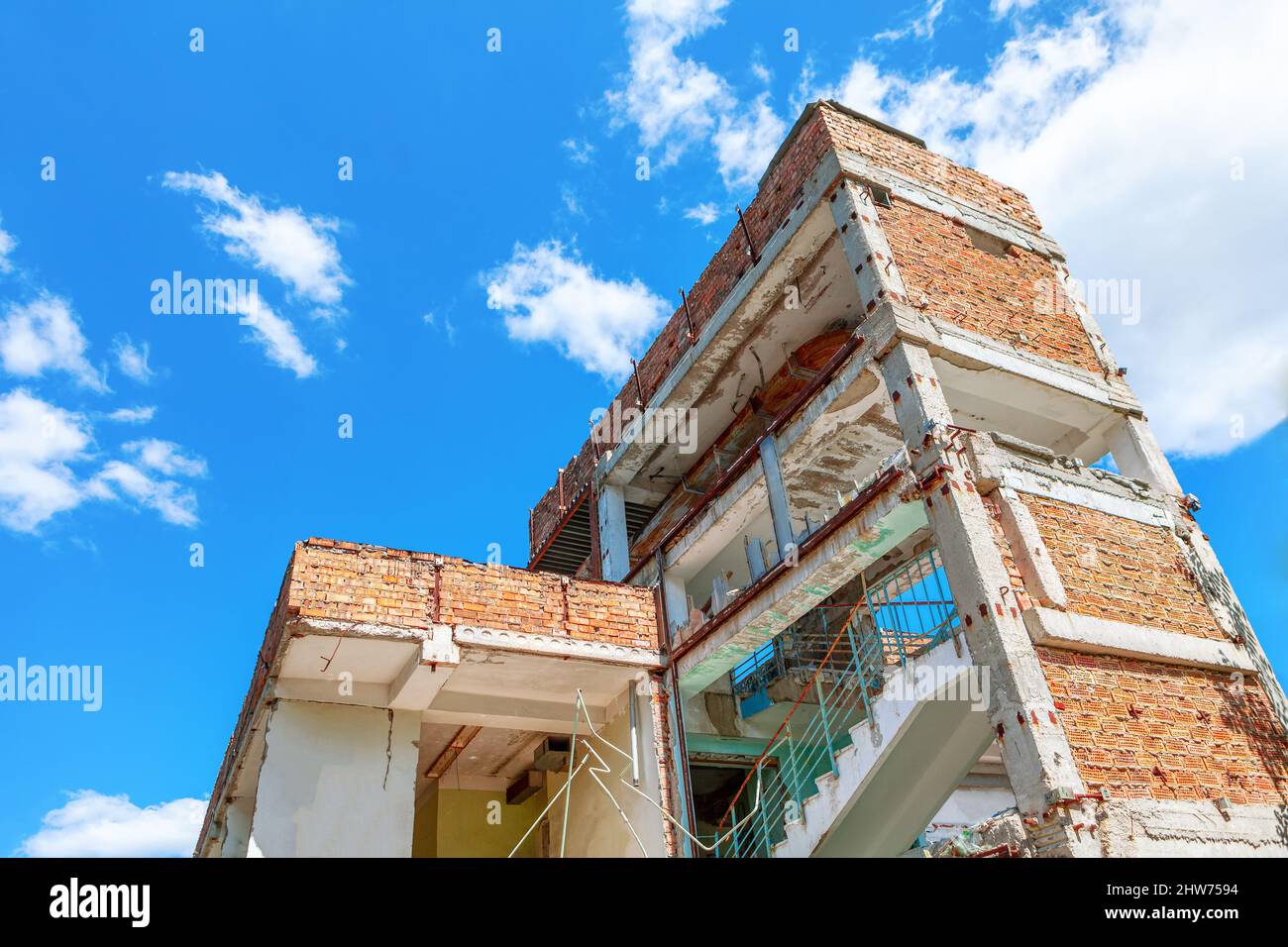 Devastated building . Destroyed architecture , the collapse of the ...
