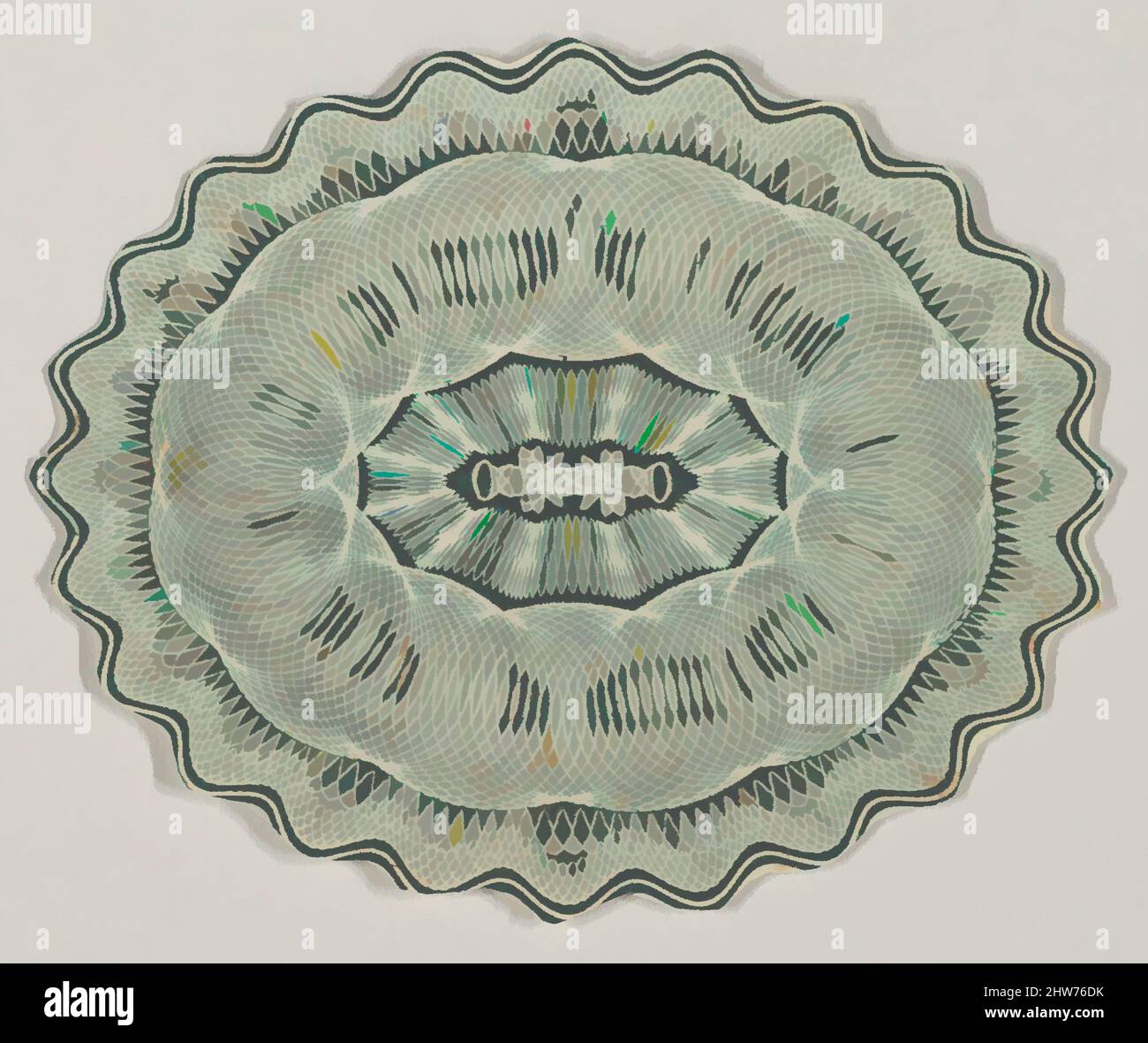 Art inspired by Banknote motif: oval of lathe work ornament with a wavy ...