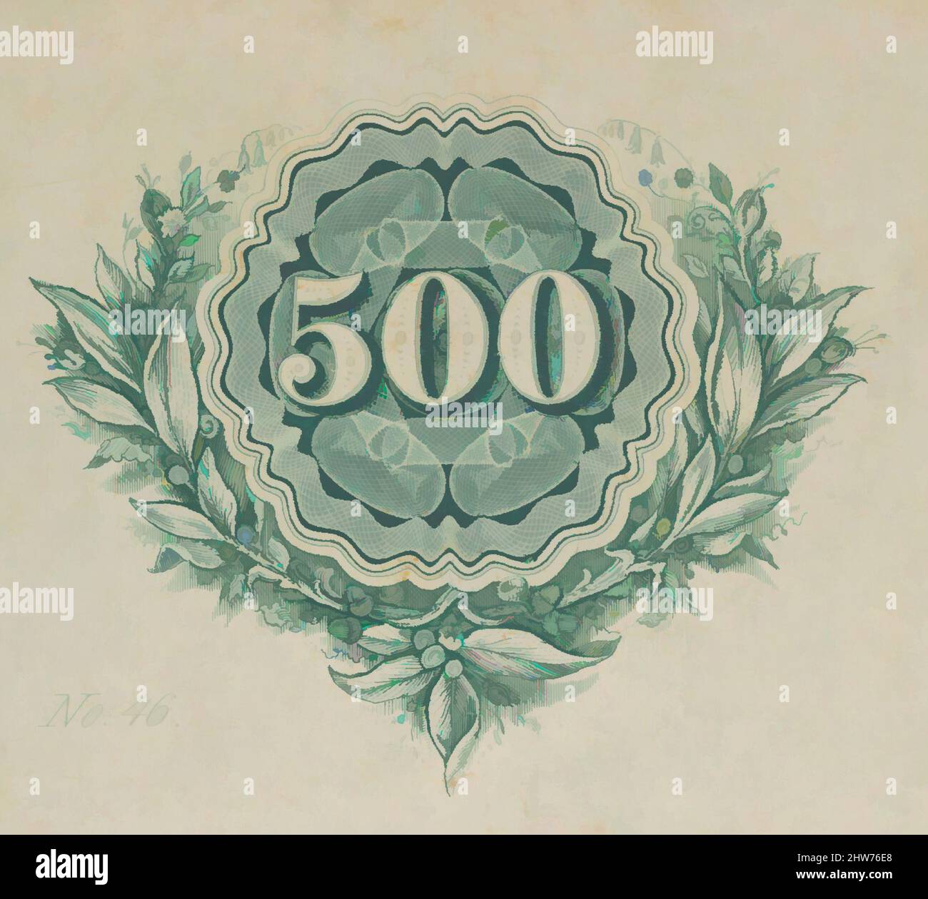 Art inspired by Banknote motif: number 500 at the center of a circular ...