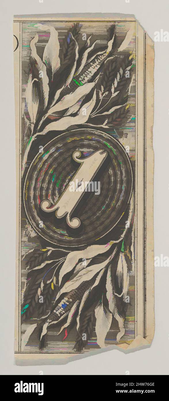 Art inspired by Banknote motif: the number 1 against an oval of woven ...