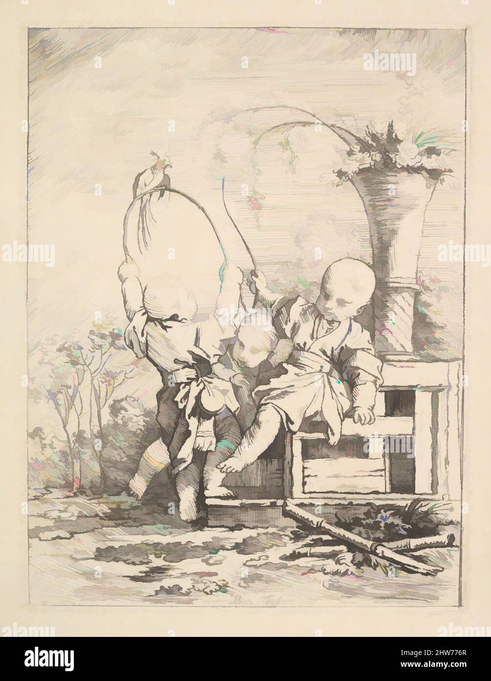 Art inspired by Chinese Children Playing with a Parrot, Etching, sheet ...