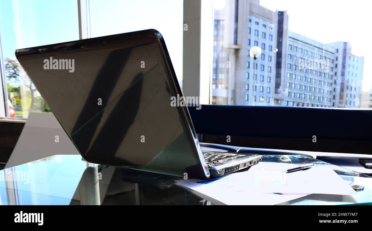 Workspace modern home office desk with laptop and equipment Stock Photo ...