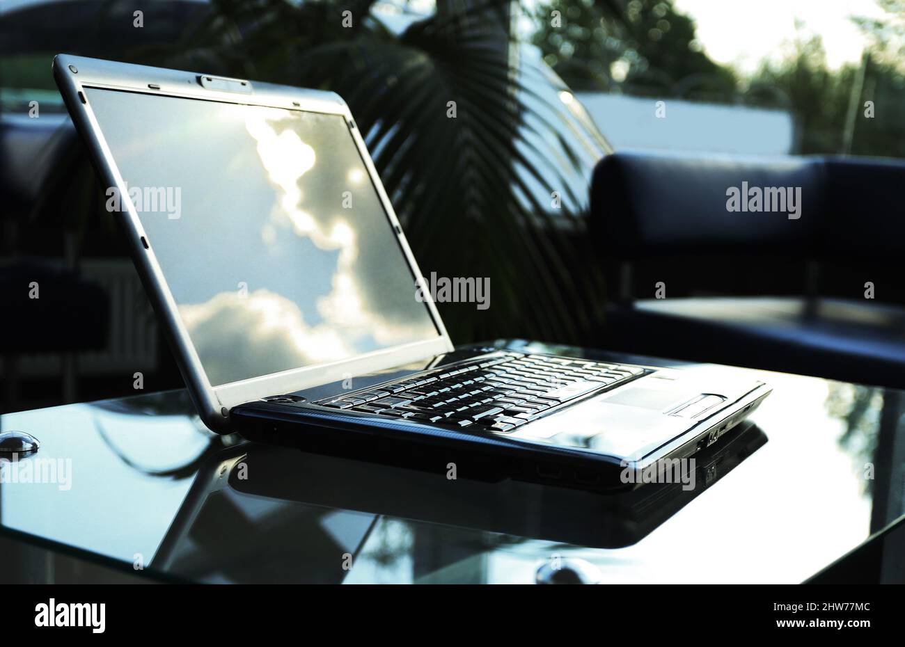 Closeup photo of laptop computer with open top. Blank screen Stock ...