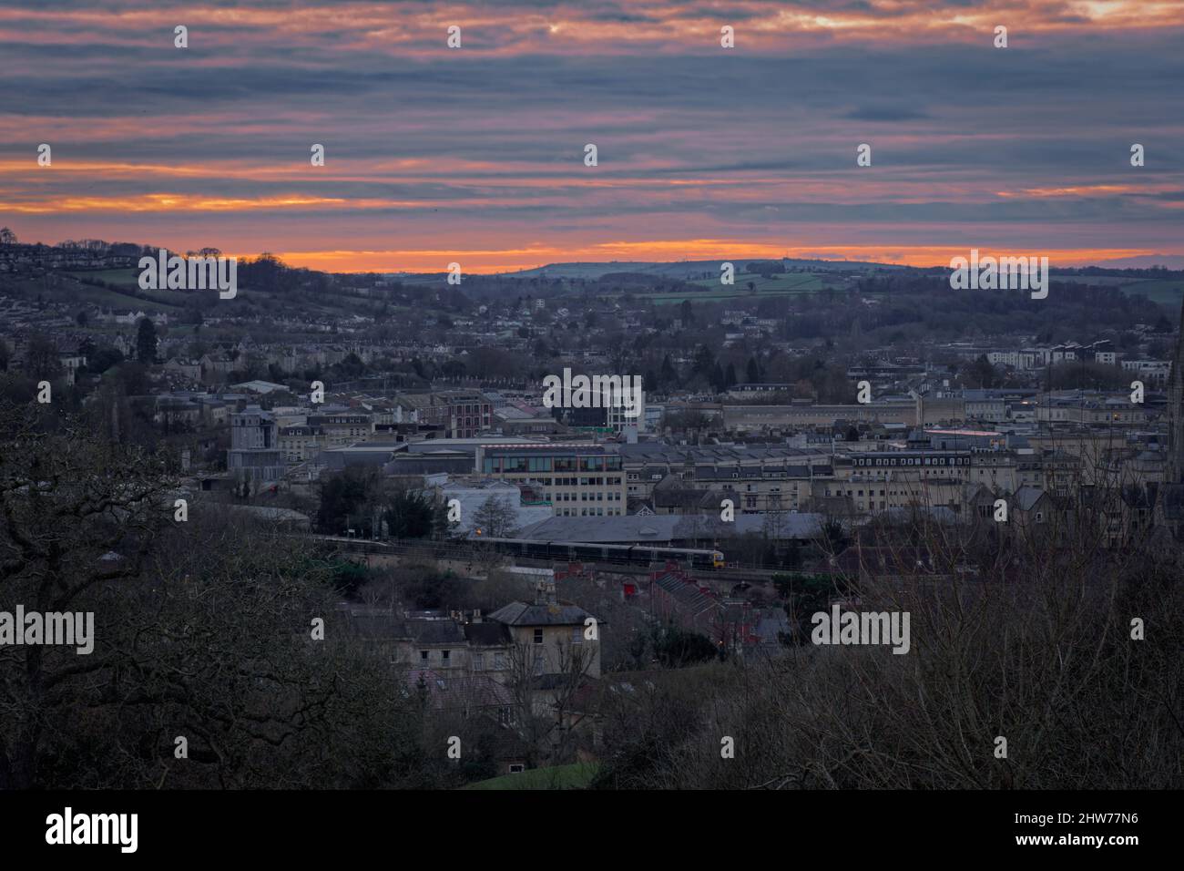 bath skyline sunset from bathwick fields Stock Photo - Alamy