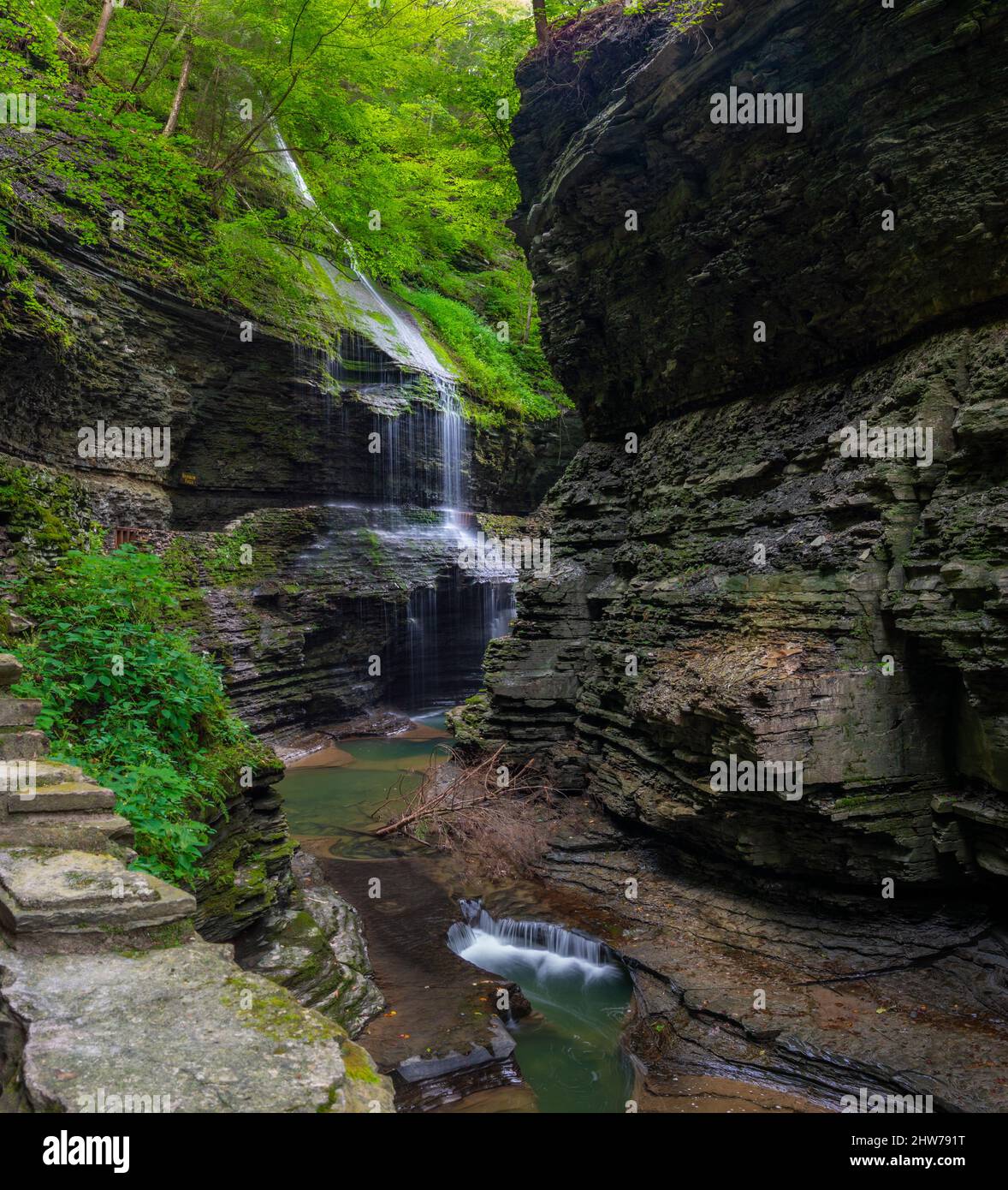 Beautiful waterfall in the Watkins Glen park in upstate New York Stock ...