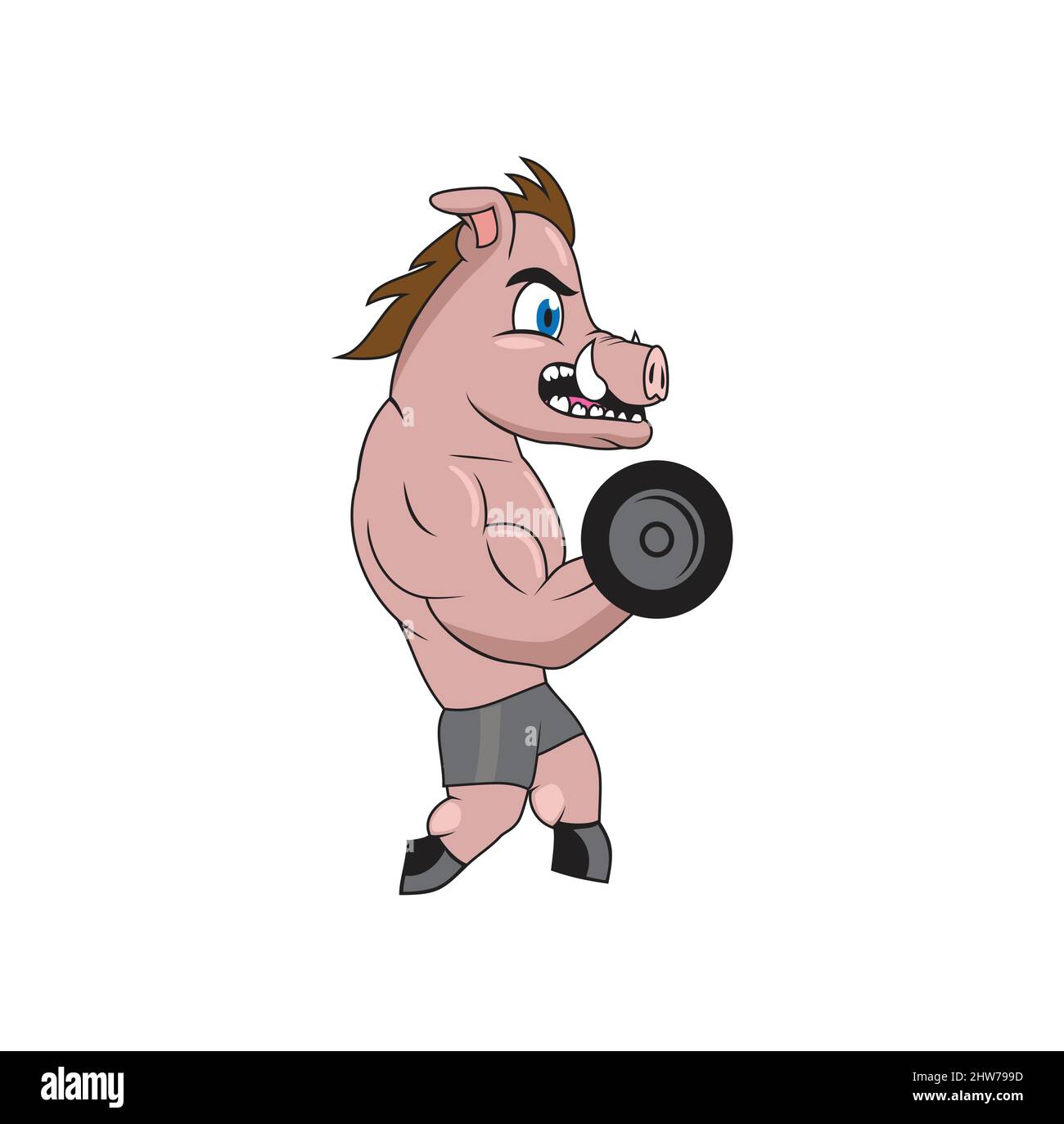 Pig fitness bodybuilder cartoon character design illustration vector ...