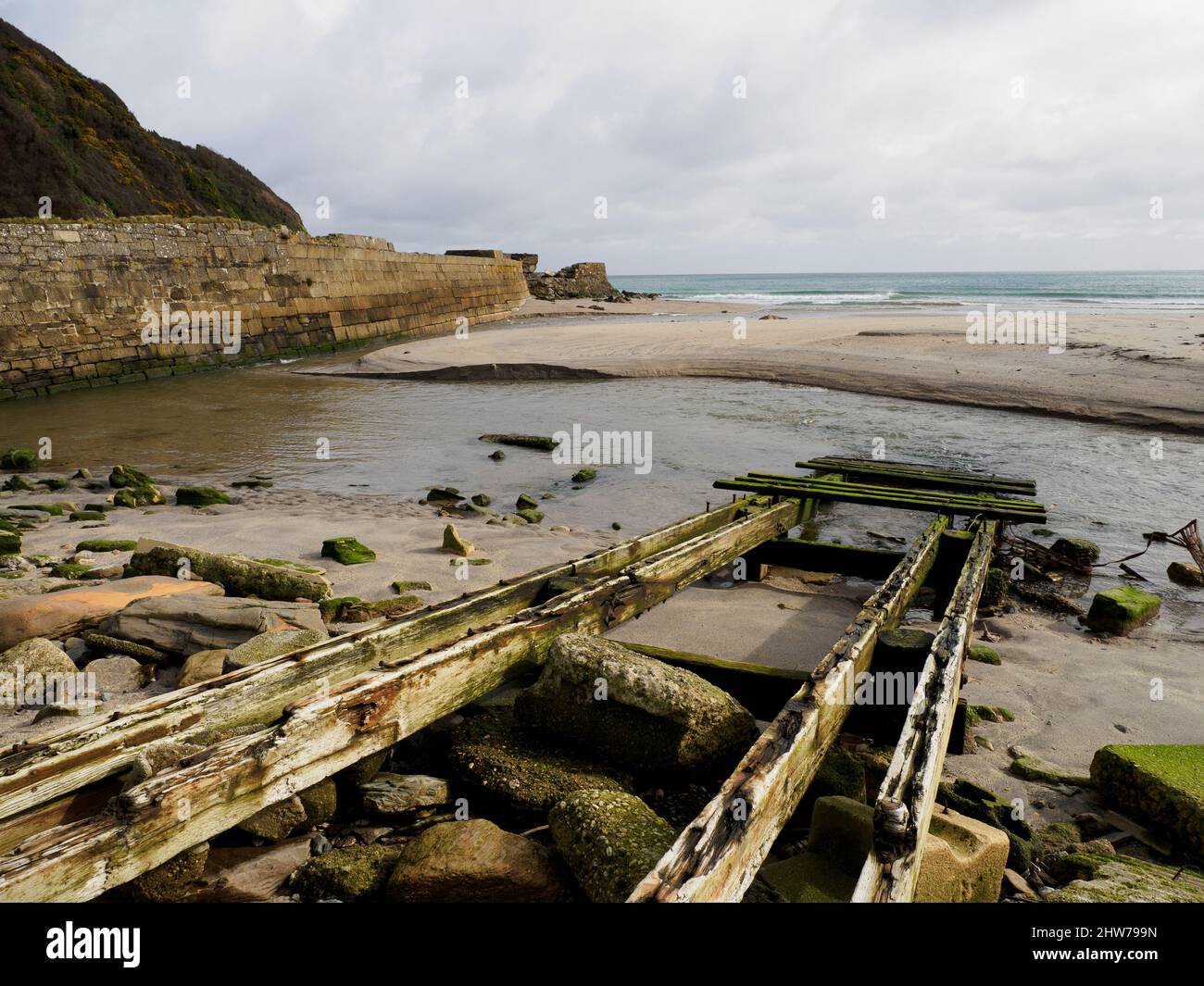 remains; pier; wall; entrance; channel; harbour; stone; old; historic ...