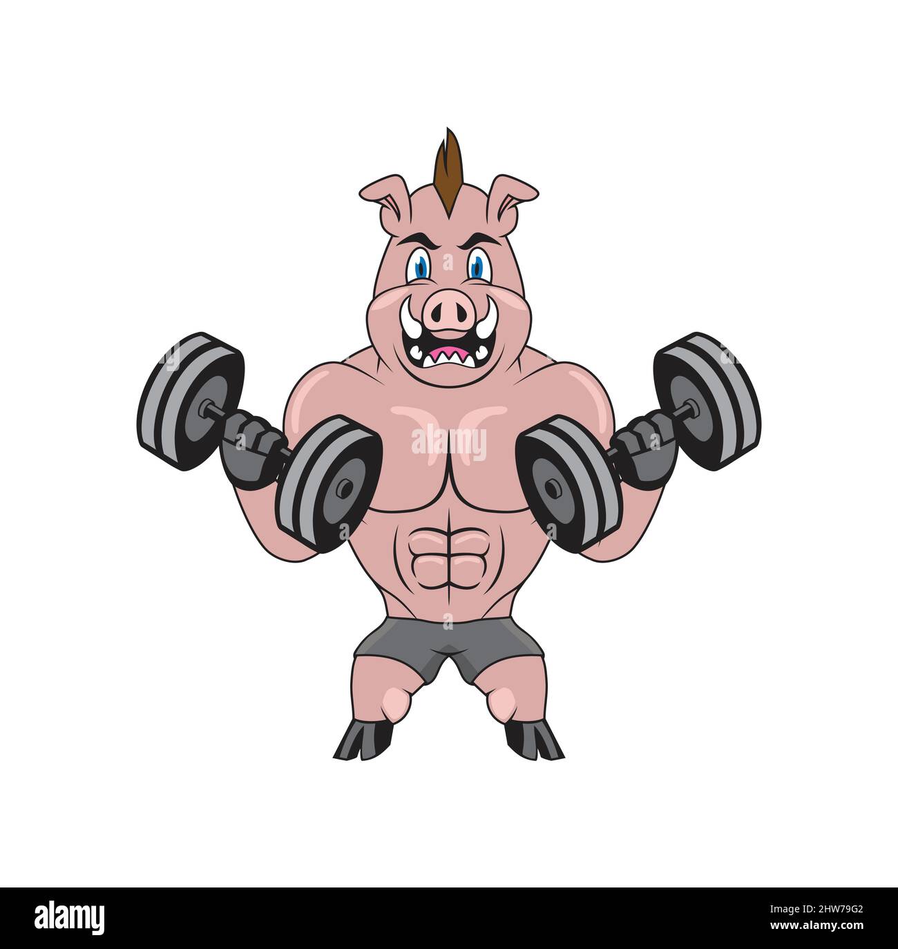 Pig fitness bodybuilder cartoon character design illustration vector ...