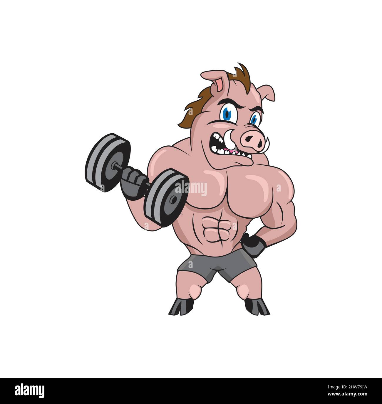 Pig fitness bodybuilder cartoon character design illustration vector ...