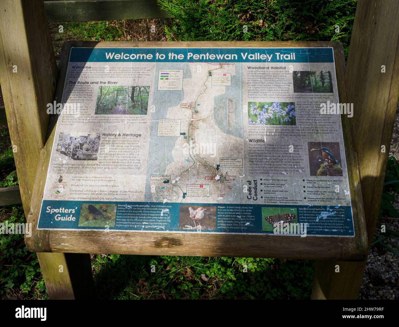 Pentewan Valley Trail information board, Cornwall, UK Stock Photo - Alamy