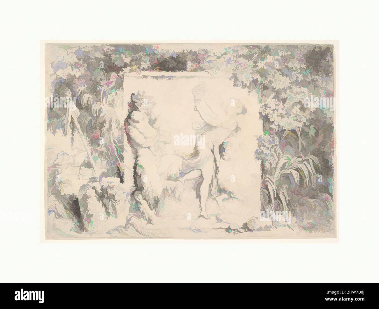 Art inspired by A bas-relief depicting a satyr at left holding two ...