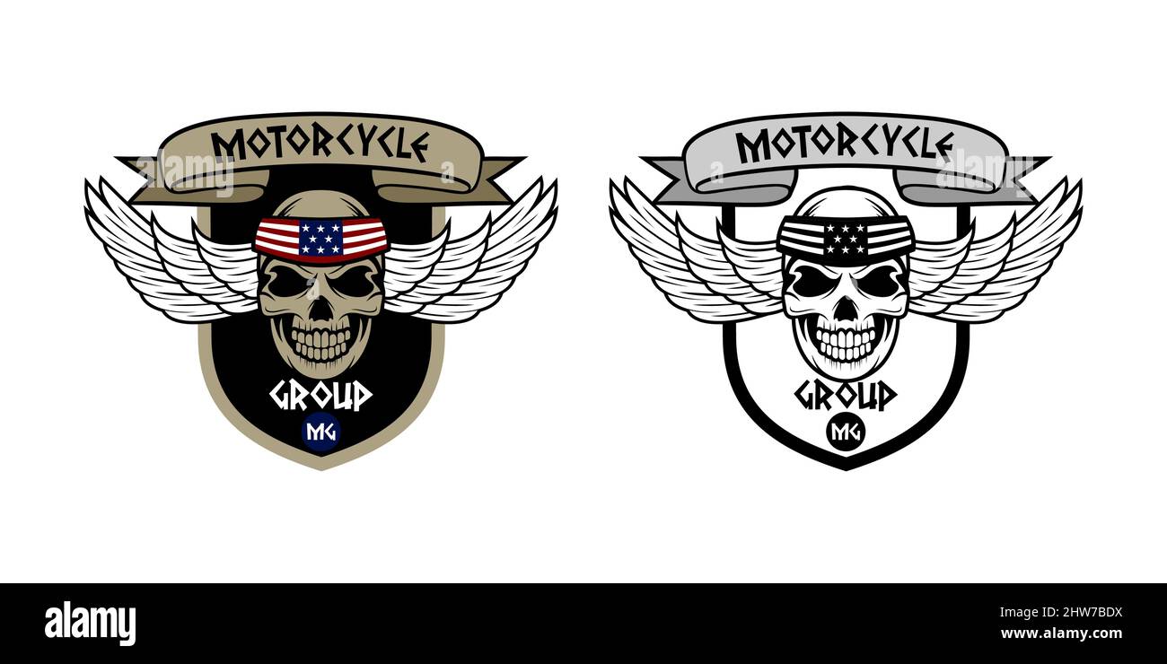Motorcycle group logo with human skull head design illustration vector ...
