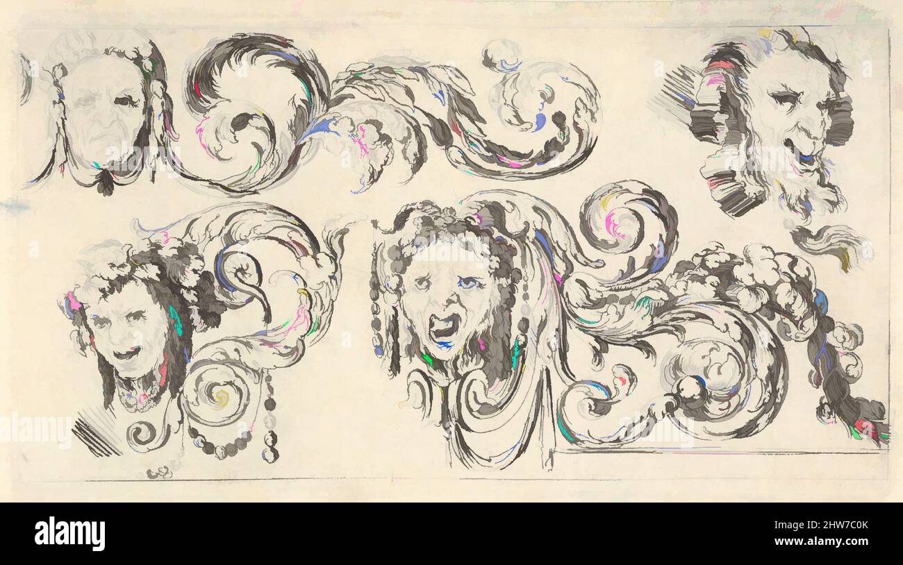 Art inspired by Plate 8: four grotesque heads with scrollwork, from ...