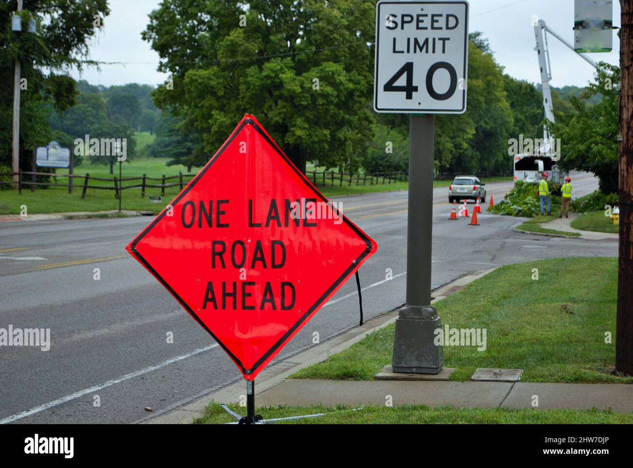 One lane road ahead sign hi-res stock photography and images - Alamy